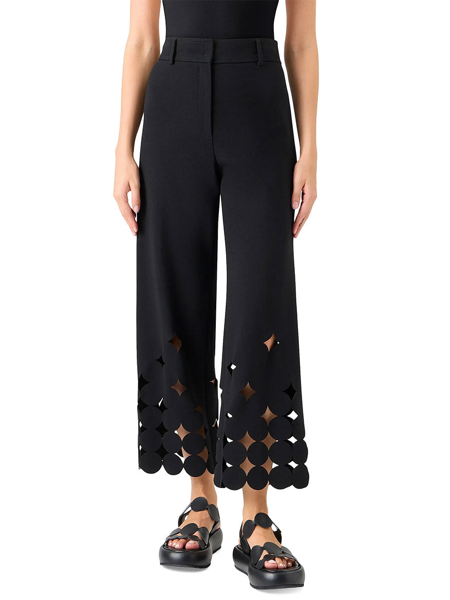 Chieko Dropping Dot Cut Out Ankle Pant in Black | Akris Punto