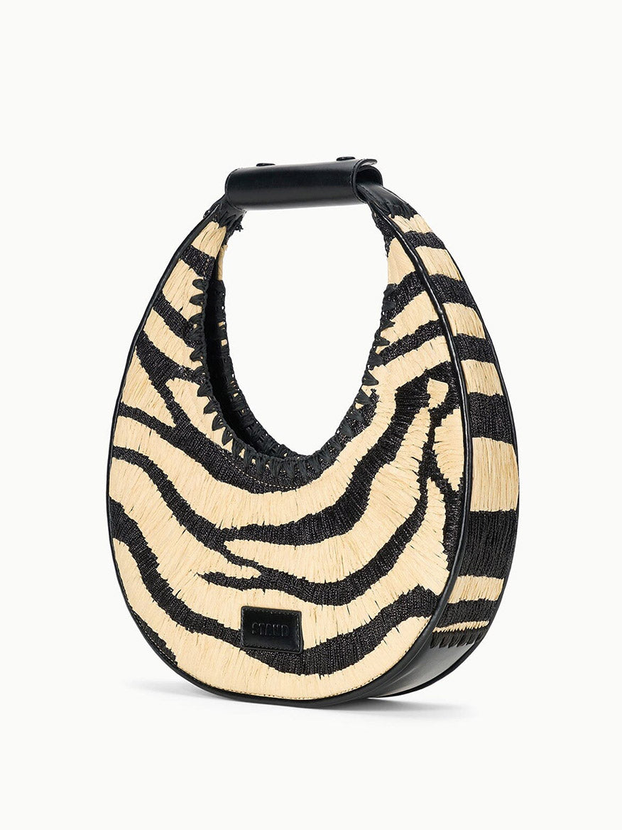 Moon Raffia Tote Bag in Zebra | STAUD