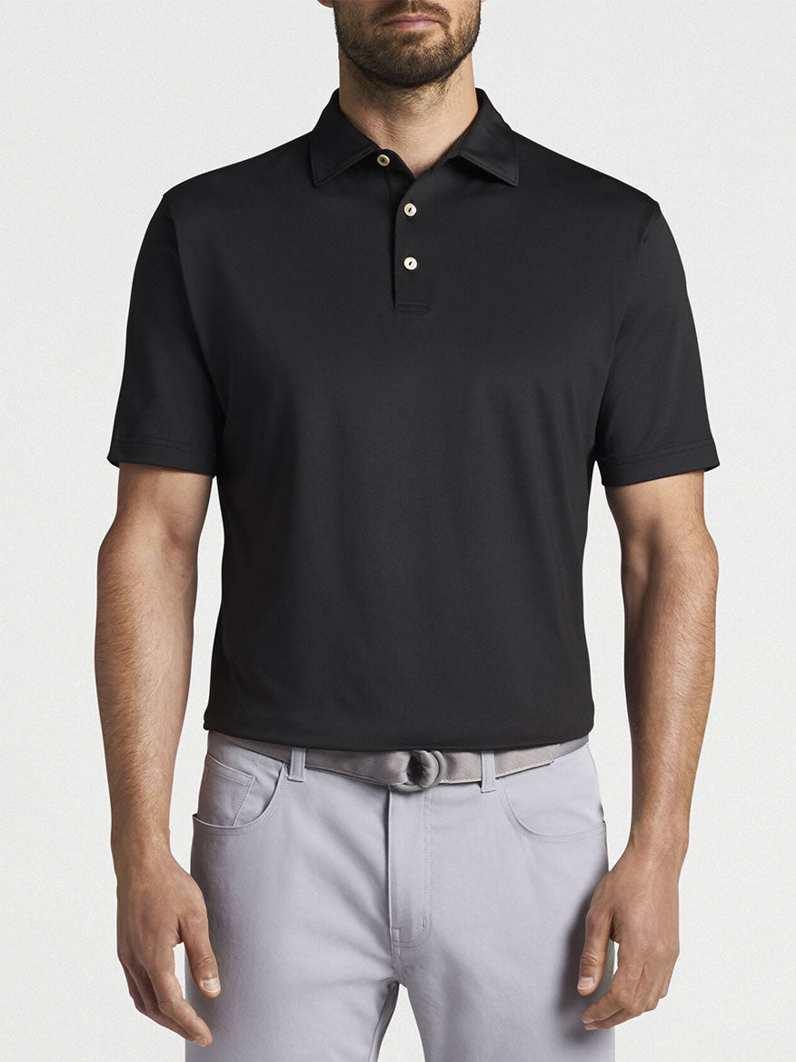Solid Performance Jersey Polo Black Sean Self Collar Polos | Peter Millar